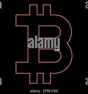 Neon bitcoin red color vector illustration image flat style light Stock ...