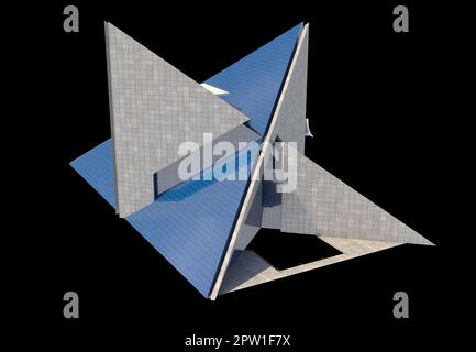 Futuristic architecture with concrete and glass interlocked triangular ...