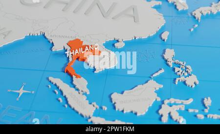 Thailand highlighted on a white simplified 3D world map. Digital 3D ...