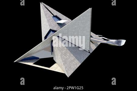 Futuristic architecture with concrete and glass interlocked triangular ...