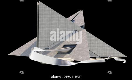 Futuristic architecture with concrete and glass interlocked triangular ...