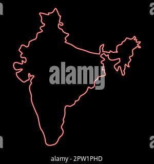 Neon map of india red color vector illustration image flat style light ...
