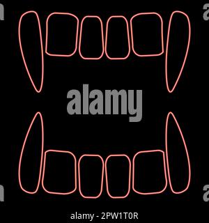Neon vampire's teeths red color vector illustration image flat style ...