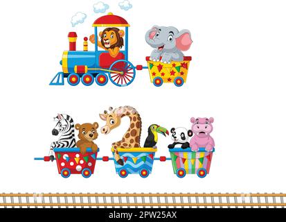 Cartoon animals travel. Zoo train, cute animal trains journey and funny ...