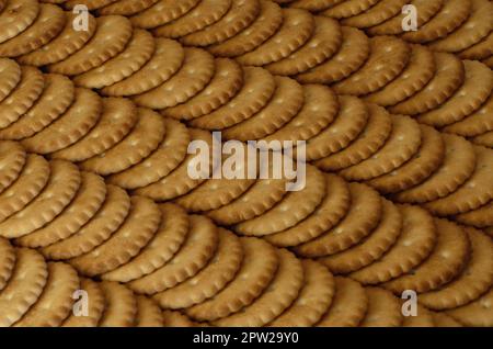 Closeup of salted crackers. Background image of classic salty cracker ...