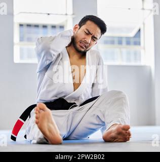 Karate, sports injury and neck pain in health gym for healthcare ...