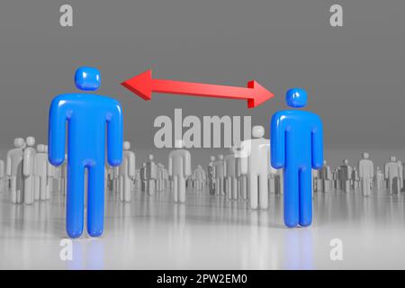 Two persons keeping safe distance amid a large crowd in a public space ...