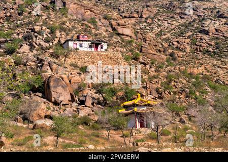 The Buddhist monastery "Hogno Han", built into a rock, in the Gobi ...