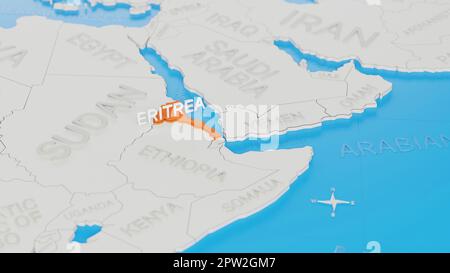 Eritrea highlighted on a white simplified 3D world map. Digital 3D ...