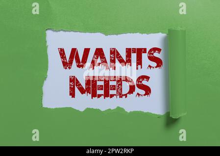Handwriting text Wants Needs. Word for to have something necessary or ...