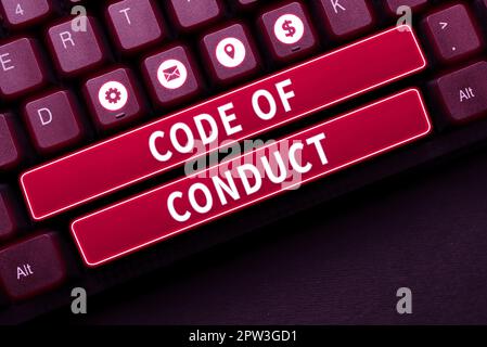 Sign displaying Code Of Conduct, Internet Concept Ethics rules moral ...