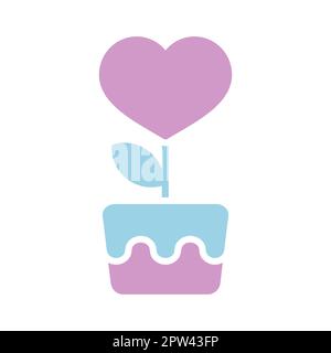 Heart flower in pot glyph icon. Valentine day symbol. Vector ...