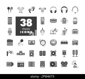 Multimedia devices and color symbols grayscale icons set. Graph symbol ...