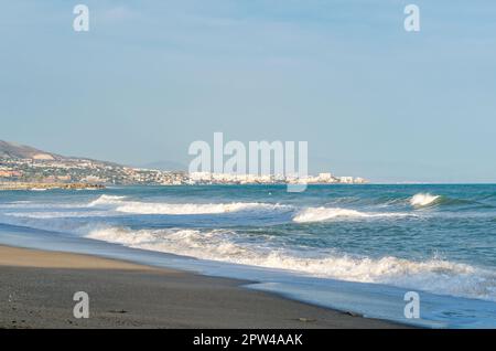 Rough seas during a storm, seen from Fuengirola beach, Costa del Sol ...