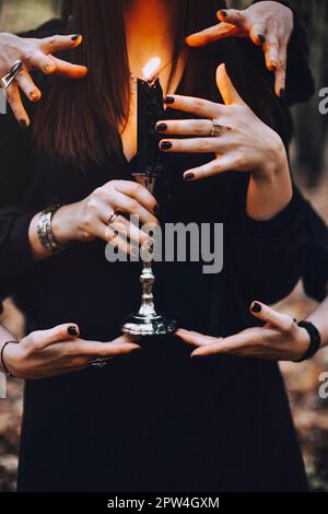 Witch ritual in a forest Stock Photo - Alamy