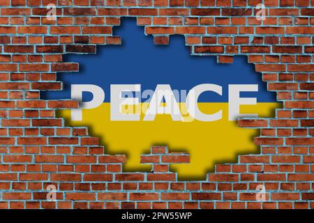 3D Flag of Ukrainian behind the broken old stone wall, the concept of ...