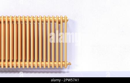 gold radiator and white wall. 3d render Stock Photo - Alamy