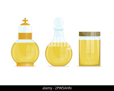 Chrism oil set for the sacrament of Baptism. Religious items. Vector ...