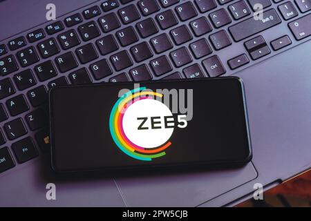 In this photo illustration, the ZEE5 logo is displayed on a smartphone ...