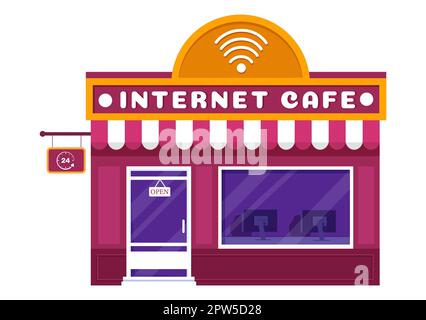Internet Cafe Building for Playing Games, Workplace use a Laptop ...