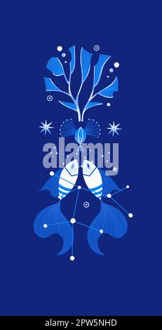 Cosmic fish, seaweed, constellation. Magic underwater life. Marine ...