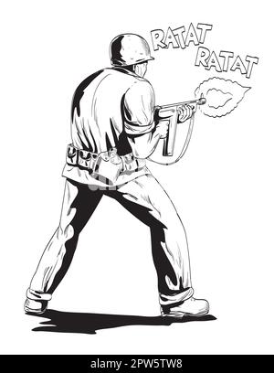 World War Two American Gi Soldier Aiming Firing Machine Gun Front View ...