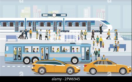 Bus stop with express train and passengers Stock Vector Image & Art - Alamy