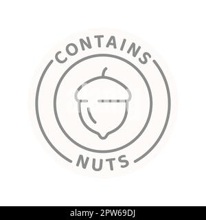 Contains nuts vector line label. Food ingredient allergen badge Stock ...