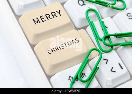 Hand writing sign Merry Christmas. Business concept annual tradition to ...