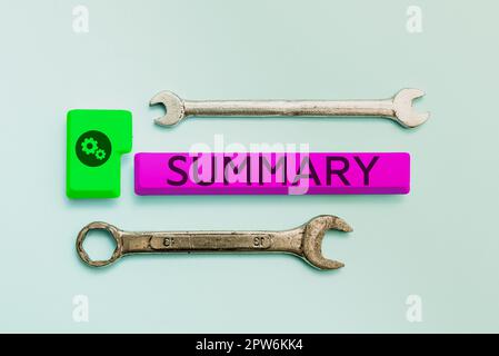 Sign displaying Summary. Business idea Brief Statement Abstract ...