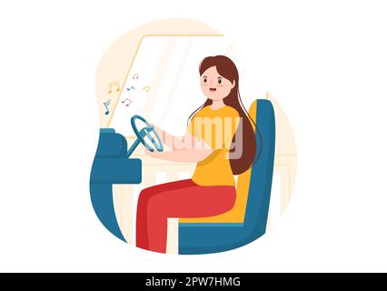 Driving a Car Listening to Music with Loud Speakers or Sound System in ...