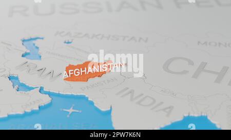 Afghanistan highlighted on a white simplified 3D world map. Digital 3D ...
