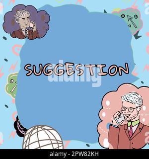 Text caption presenting Suggestion. Business approach the process of ...