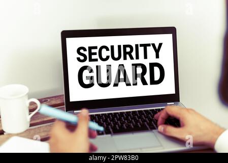 Conceptual caption Security Guard, Concept meaning tools used to manage ...