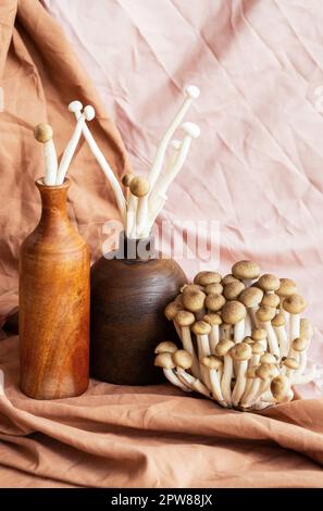 Mushrooms aesthetic. Enokitake and shimeji mushrooms as flowers ...