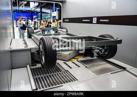 Demonstration of an Evogo battery swapping station from battery producer CATL at the 2023 ...