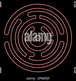Neon round Maze red color vector illustration image flat style light ...