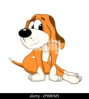 Cartoon little dog sitting. Joyful happy puppy. Friendly little dog ...
