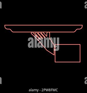 Neon hand with tray red color vector illustration image flat style ...