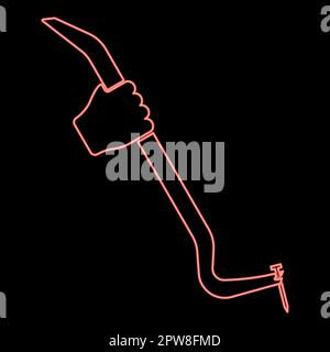 Neon crowbar tool in hand remove nail holder pulls red color vector ...