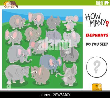 counting cartoon elephants educational task coloring page Stock Vector ...