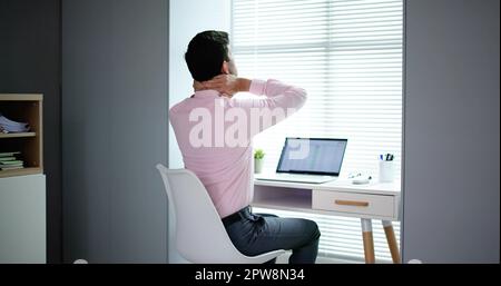Ergonomic Chair And Posture Behind Workstation Computer. Shoulder Pain ...