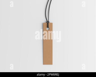 Cardboard long tag mockup on fabric background. Side view Stock Photo ...