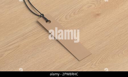 Cardboard long tag mockup on fabric background. Side view Stock Photo ...