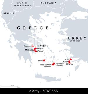 Turkey, dormant and extinct volcanoes in Anatolia, political map Stock ...