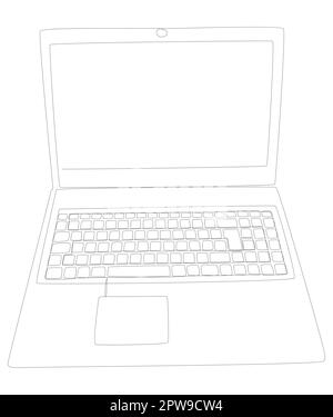 Open laptop. One line continuous laptop. Line art, outline, single line silhouette. Hand drawn ...