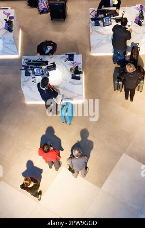 Check in at hotel, customers queuing with suitcases to check in hotel ...