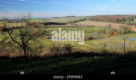 Waterlogged fields beside the river Kennet in the Kennet Valley ...