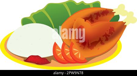 A vector illustration of traditional Indonesian Ayam bakar dish on a ...
