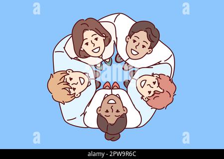 Friendship hugs. Hugging circle, man support in geometric shapes ...